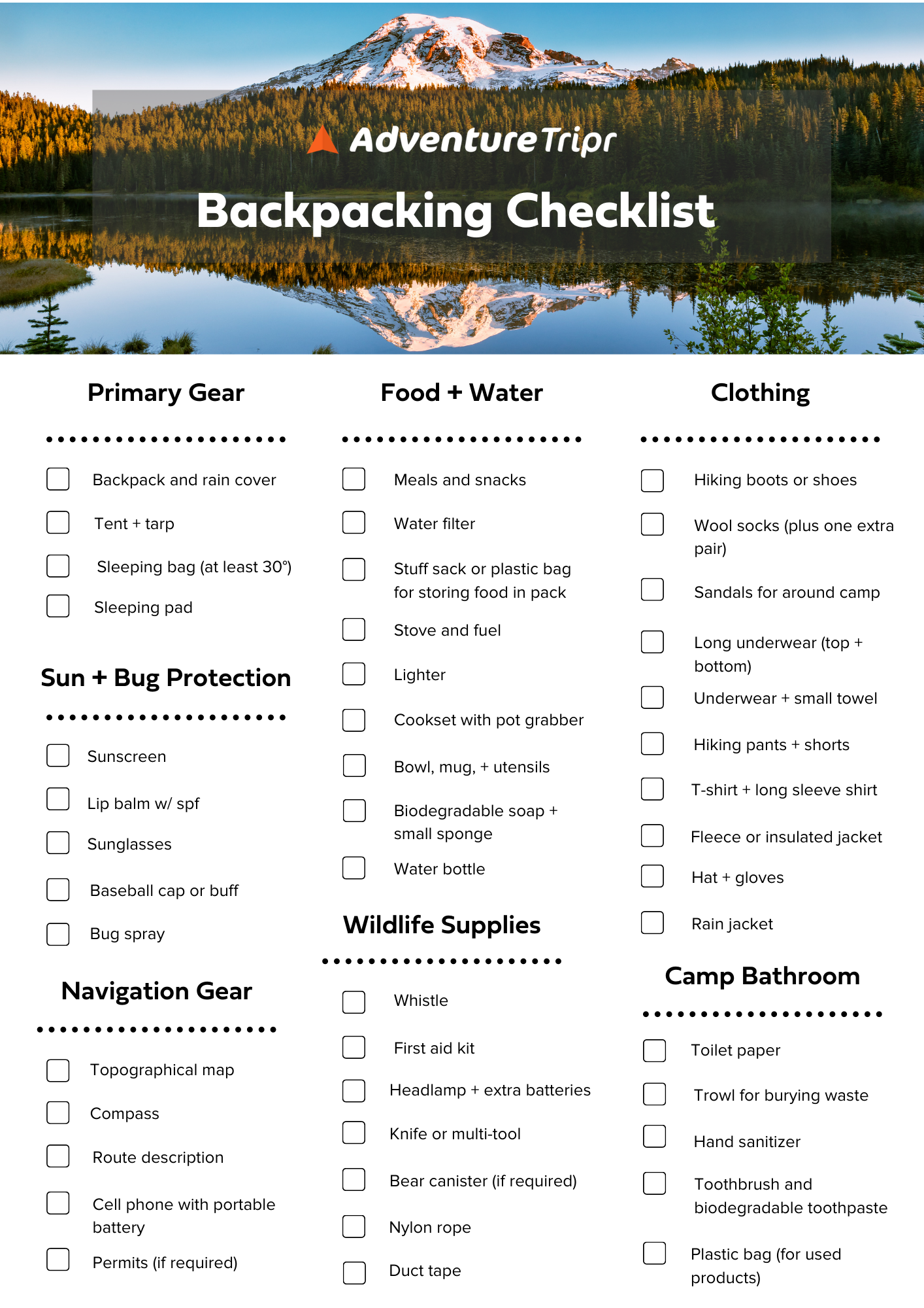 AdventureTripr's Backpacking Checklist